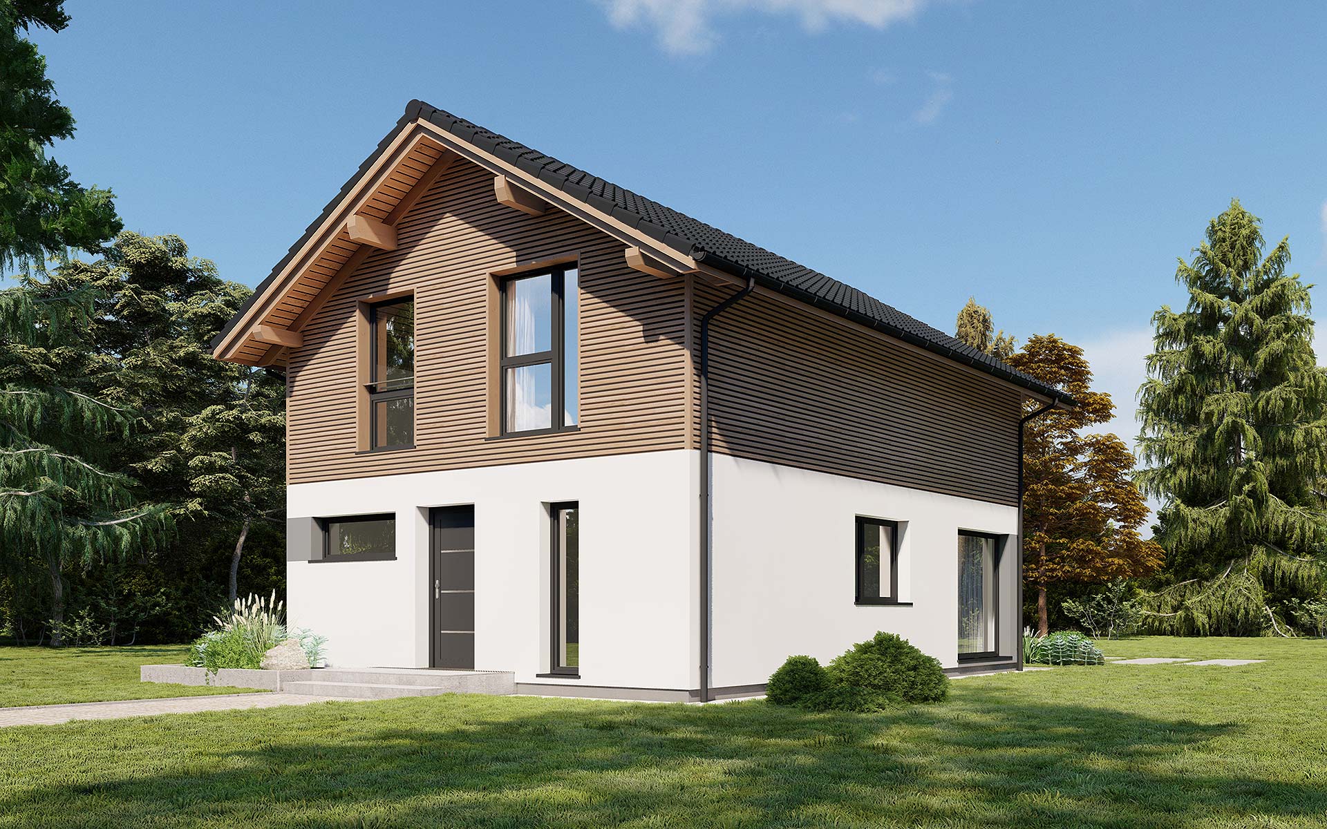Einfamilienhaus: Fertighaus-Landhaus im klassischen Stil