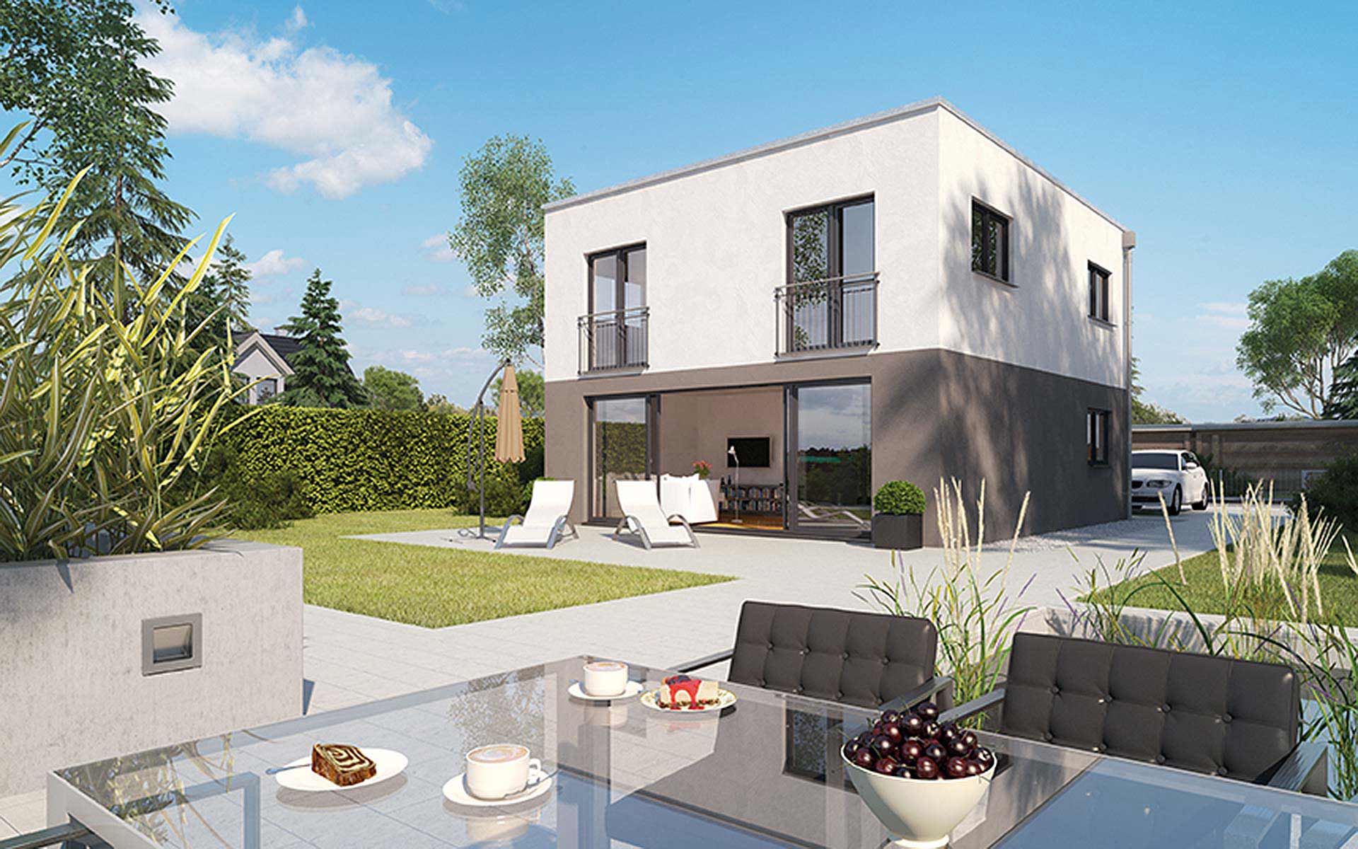 Einfamilienhaus: Fertighaus-Kubushaus im Bauhausstil