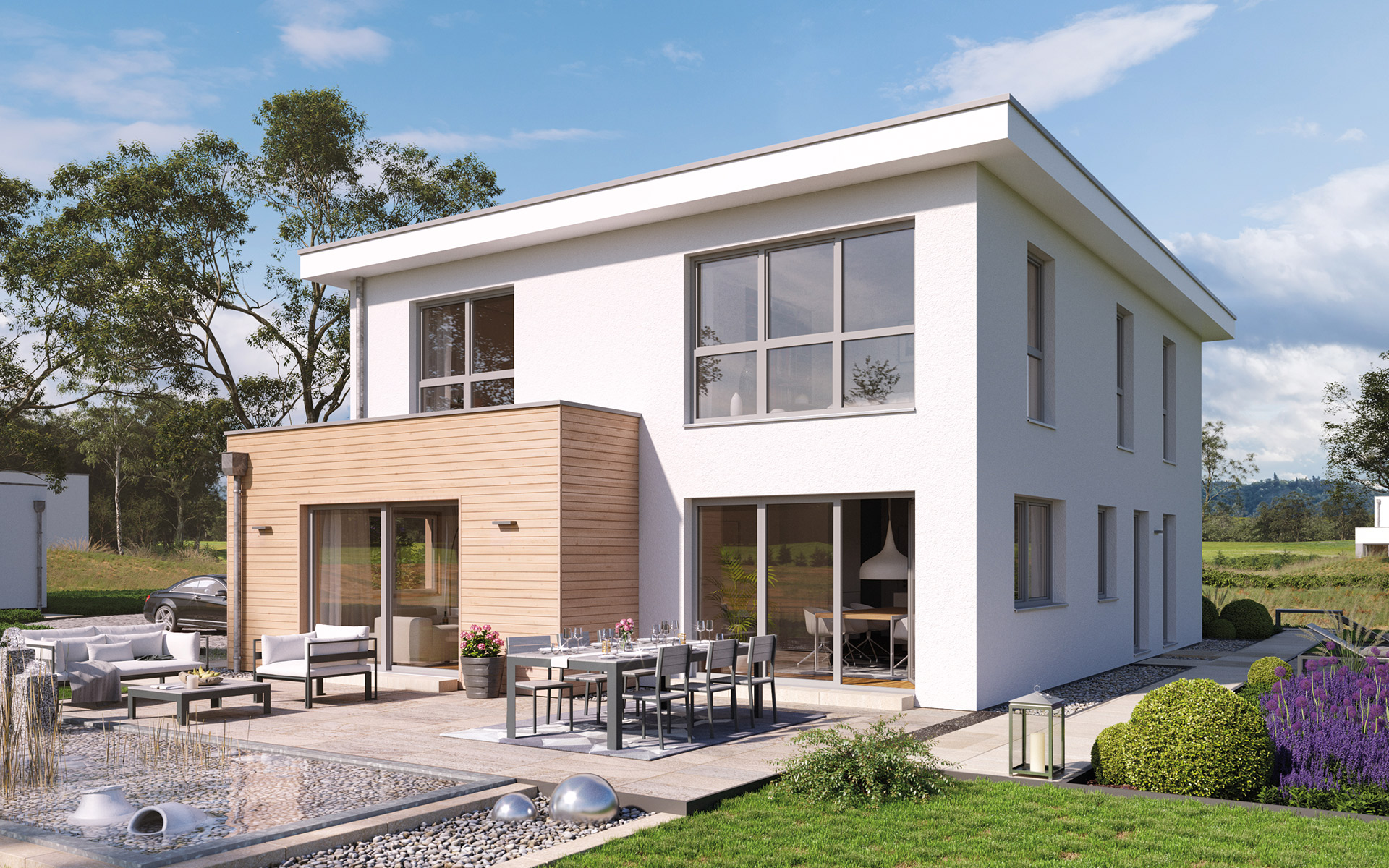 Einfamilienhaus: Fertighaus-Kubushaus im Bauhausstil