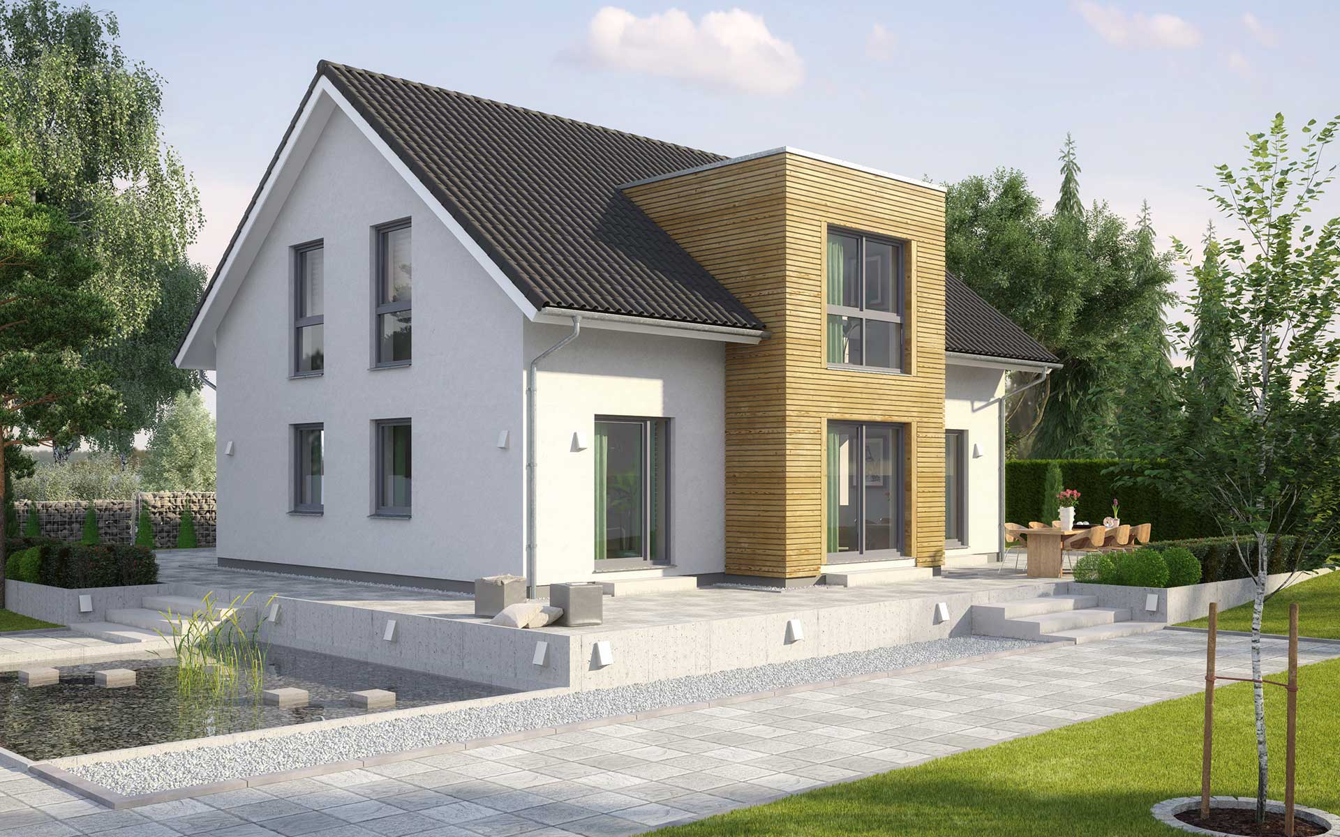 Einfamilienhaus: Fertighaus-Familienhaus im klassischen Stil