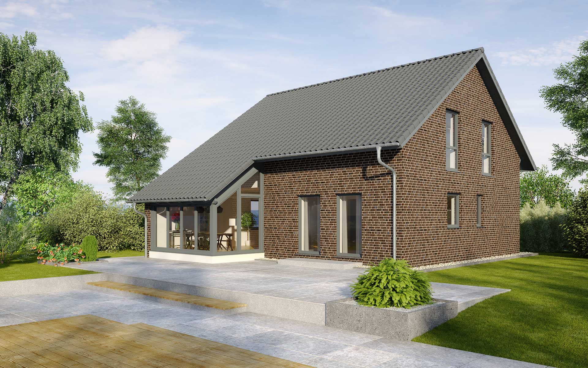 Einfamilienhaus: Fertighaus-Familienhaus im klassischen Stil