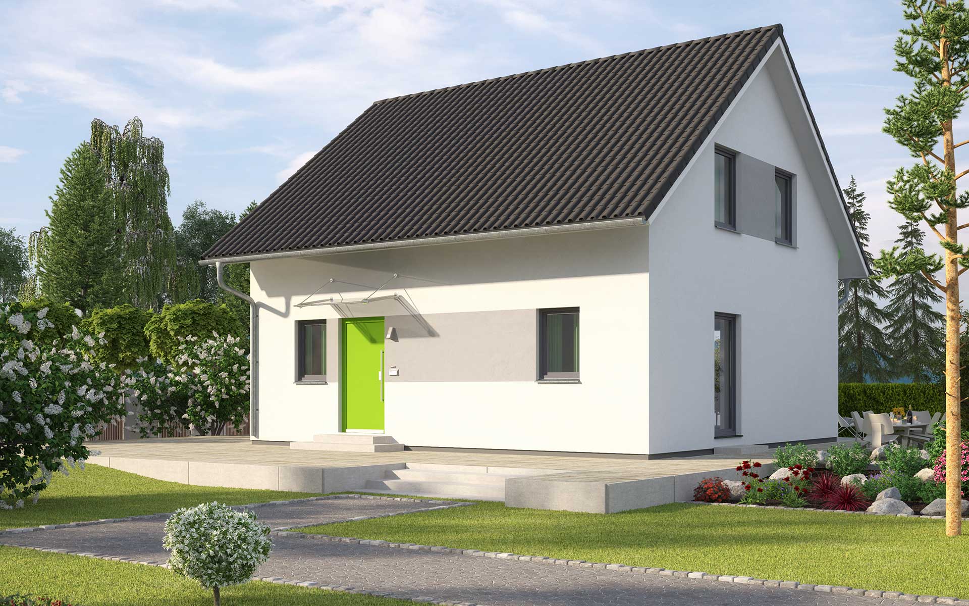 Einfamilienhaus: Fertighaus-Familienhaus im klassischen Stil