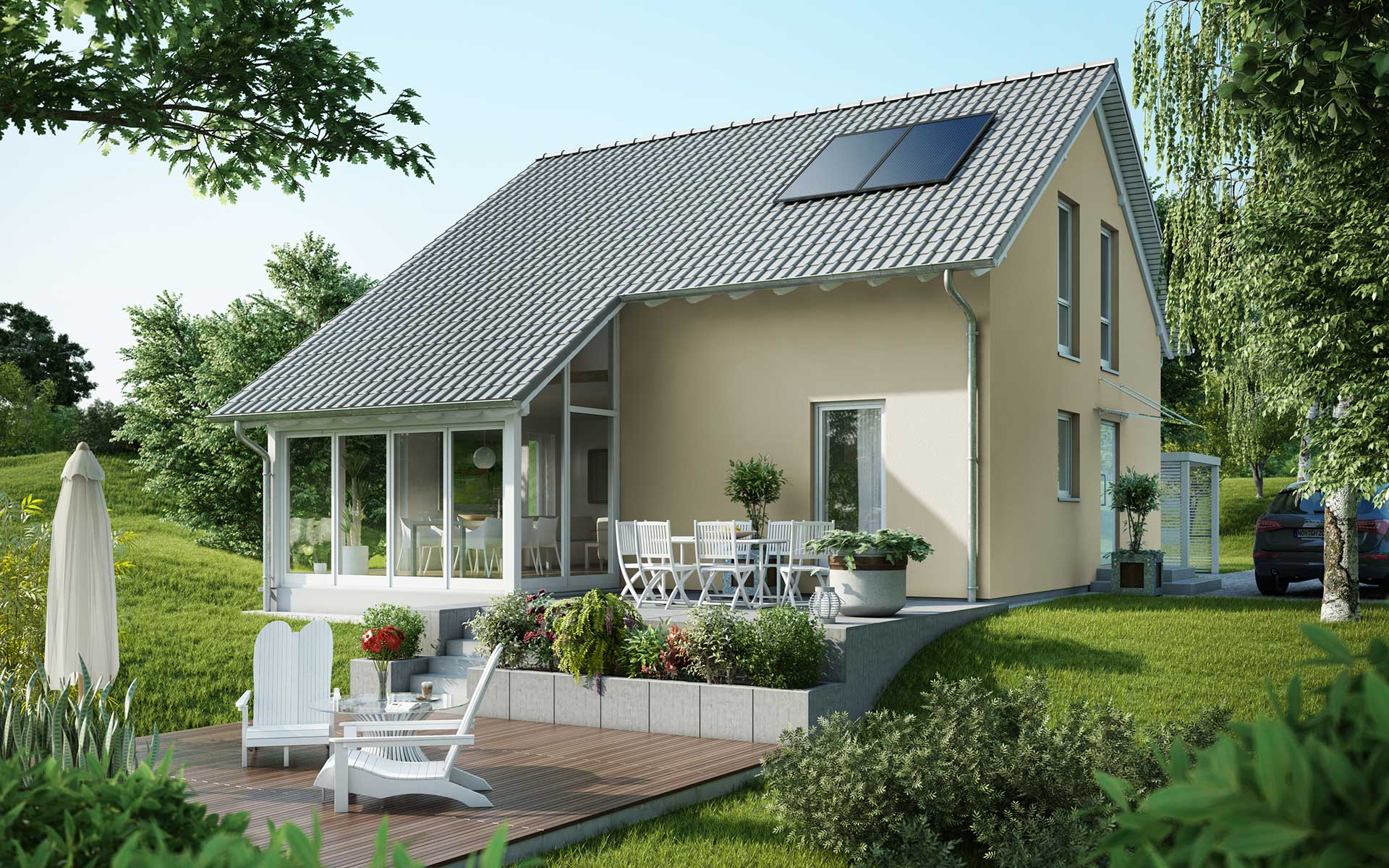 Einfamilienhaus: Fertighaus-Familienhaus im klassischen Stil