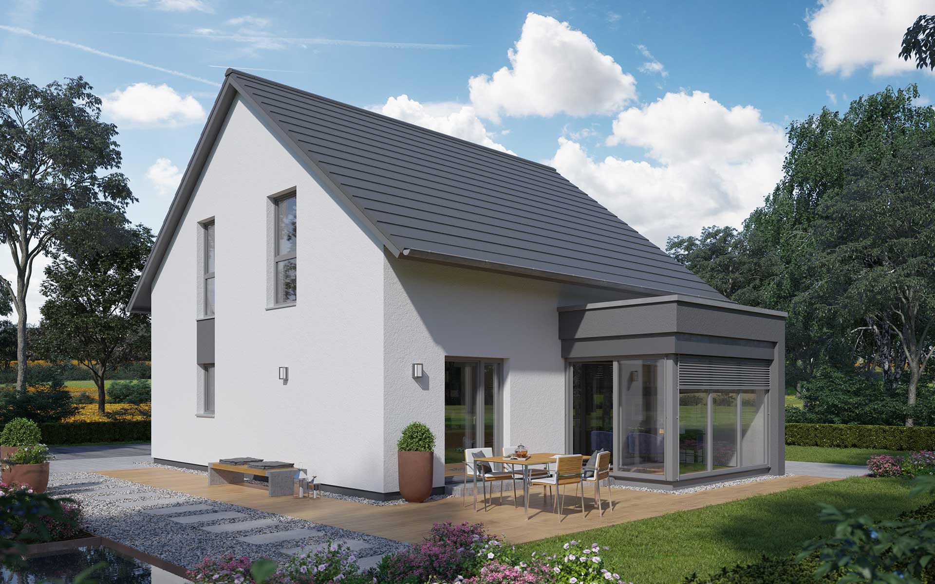 Einfamilienhaus: Fertighaus-Familienhaus im klassischen Stil