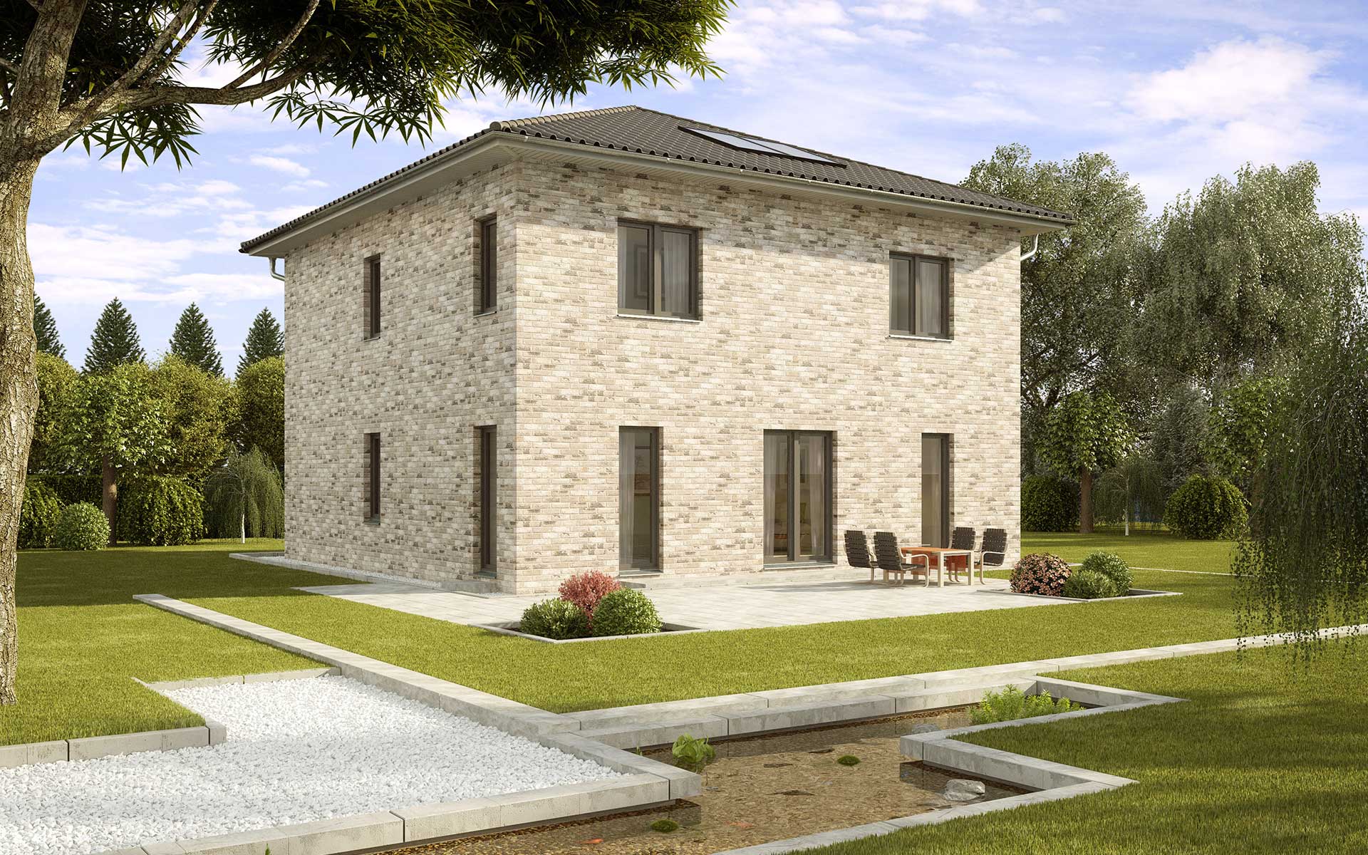 Einfamilienhaus: Fertighaus-Stadtvilla / Villa im modernen Stil