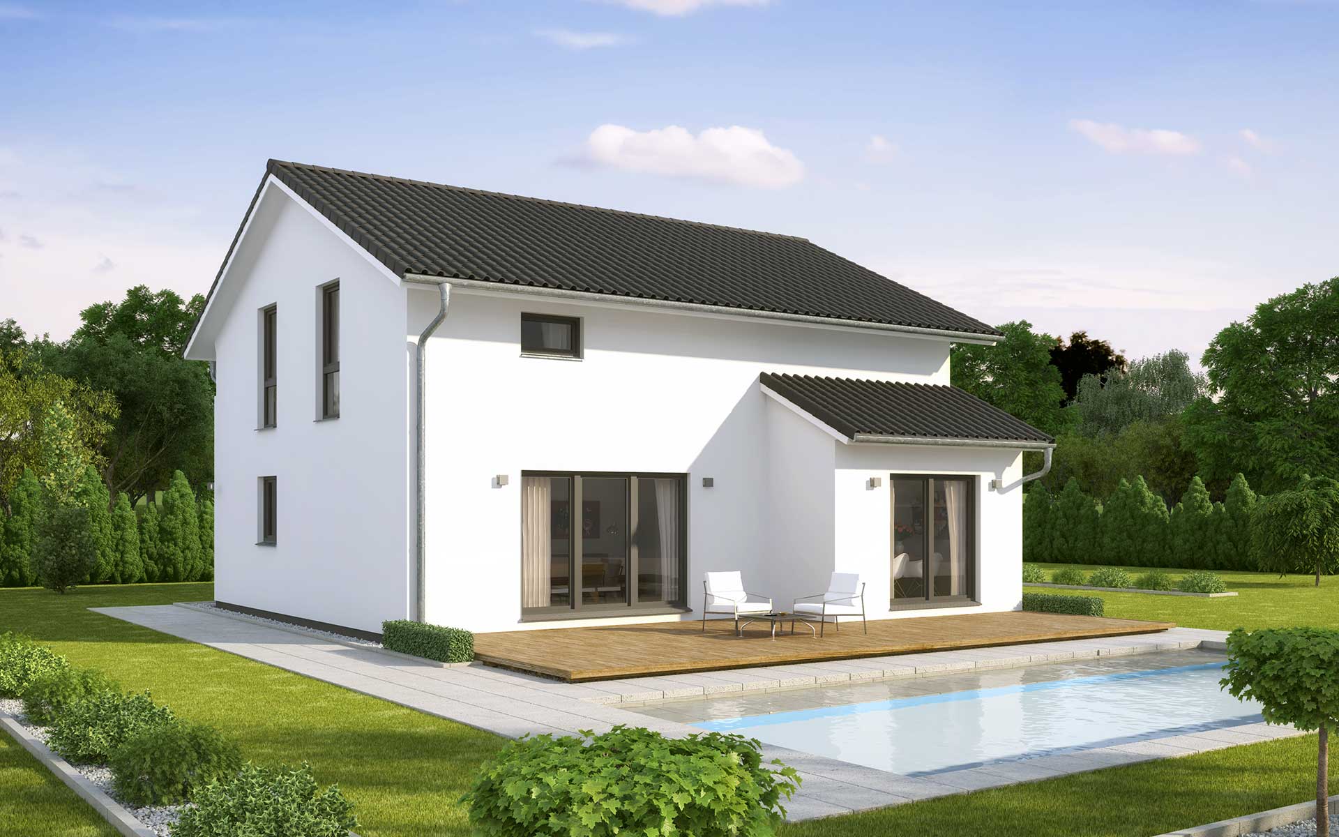 Einfamilienhaus: Fertighaus-Familienhaus im modernen Stil