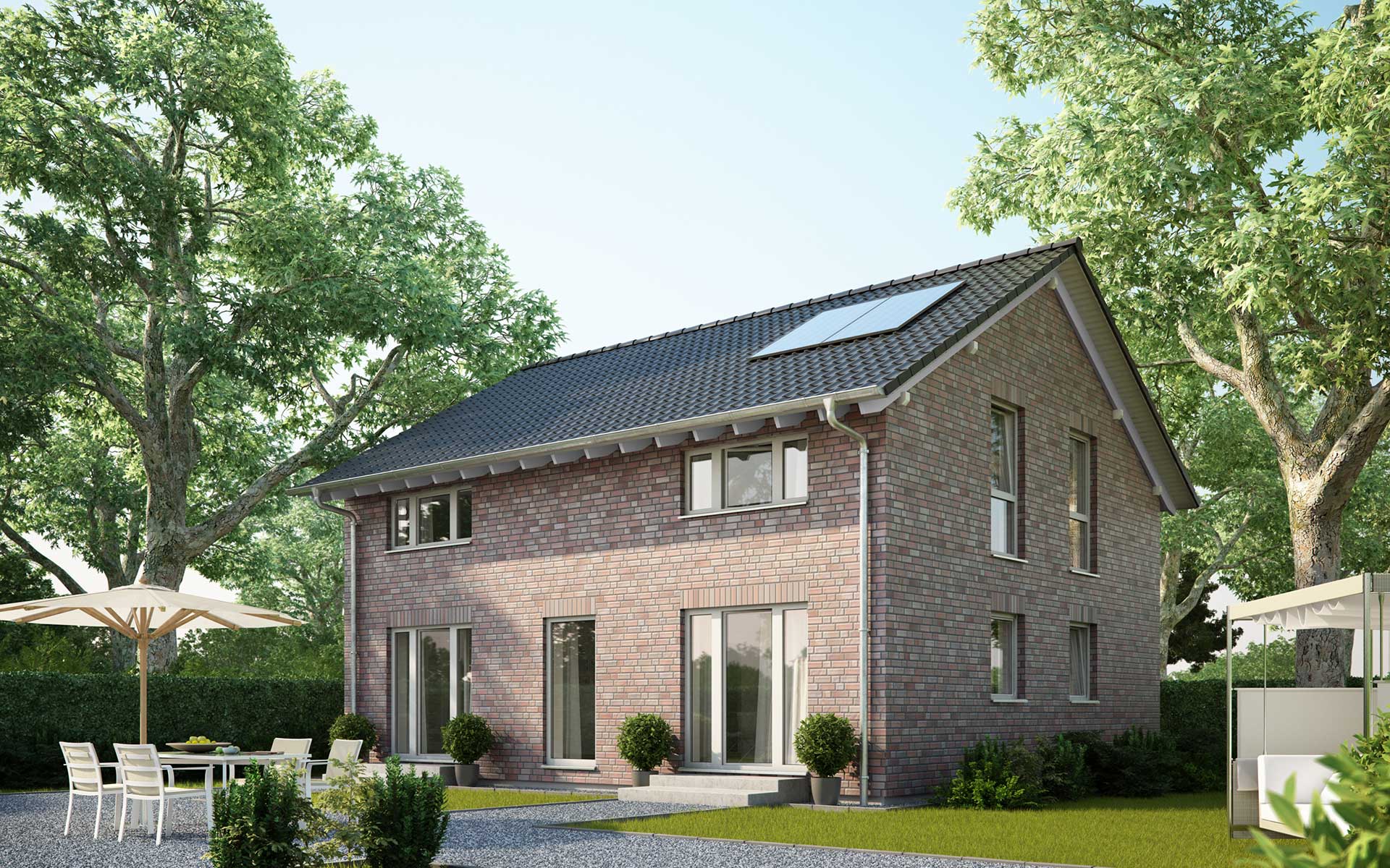 Einfamilienhaus: Fertighaus-Familienhaus im modernen Stil